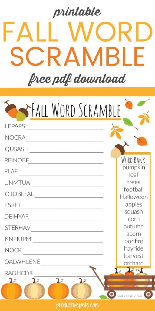 Fall Word Scramble Fall Word Scramble