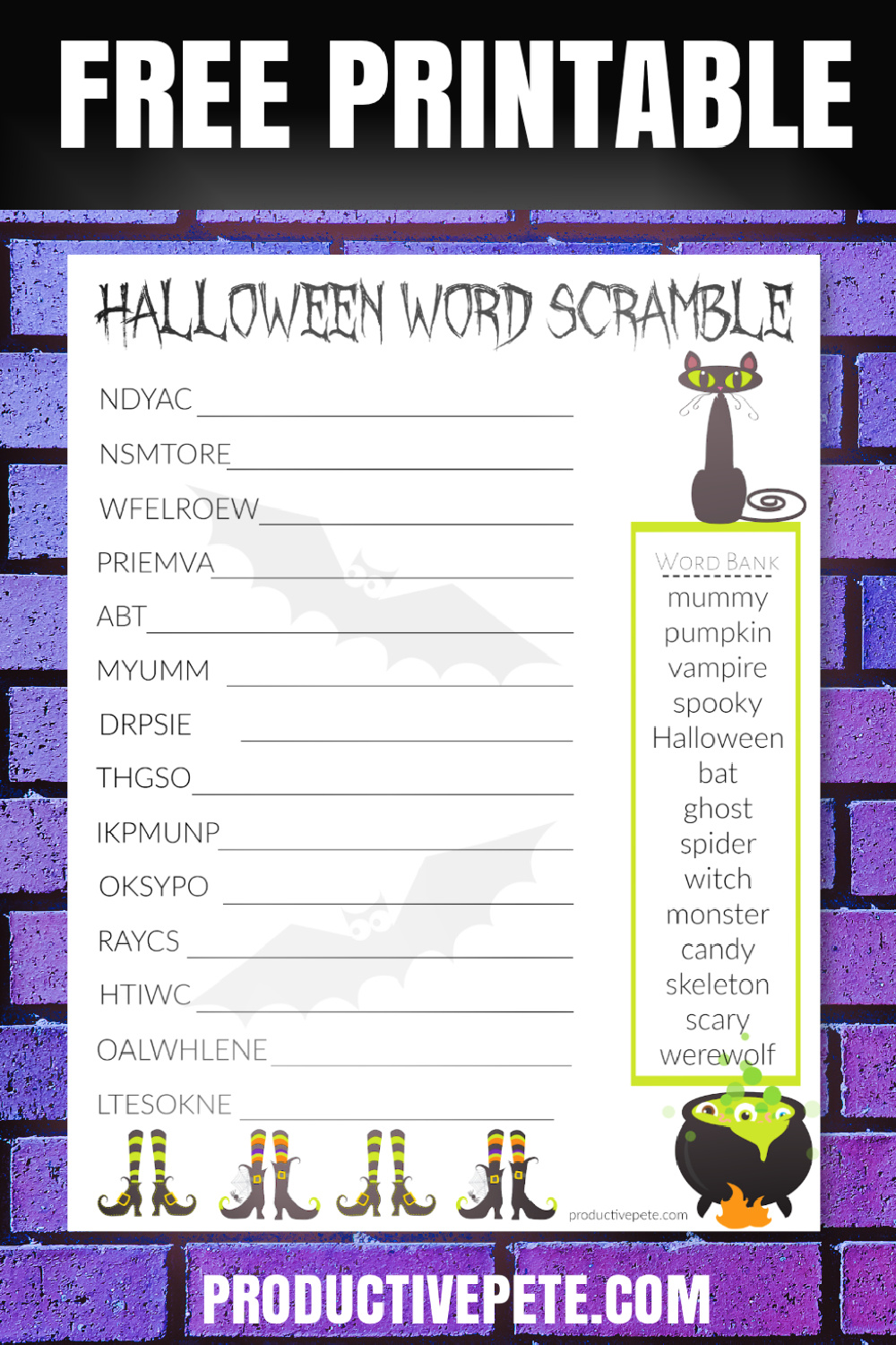 Halloween Word Scramble Printable